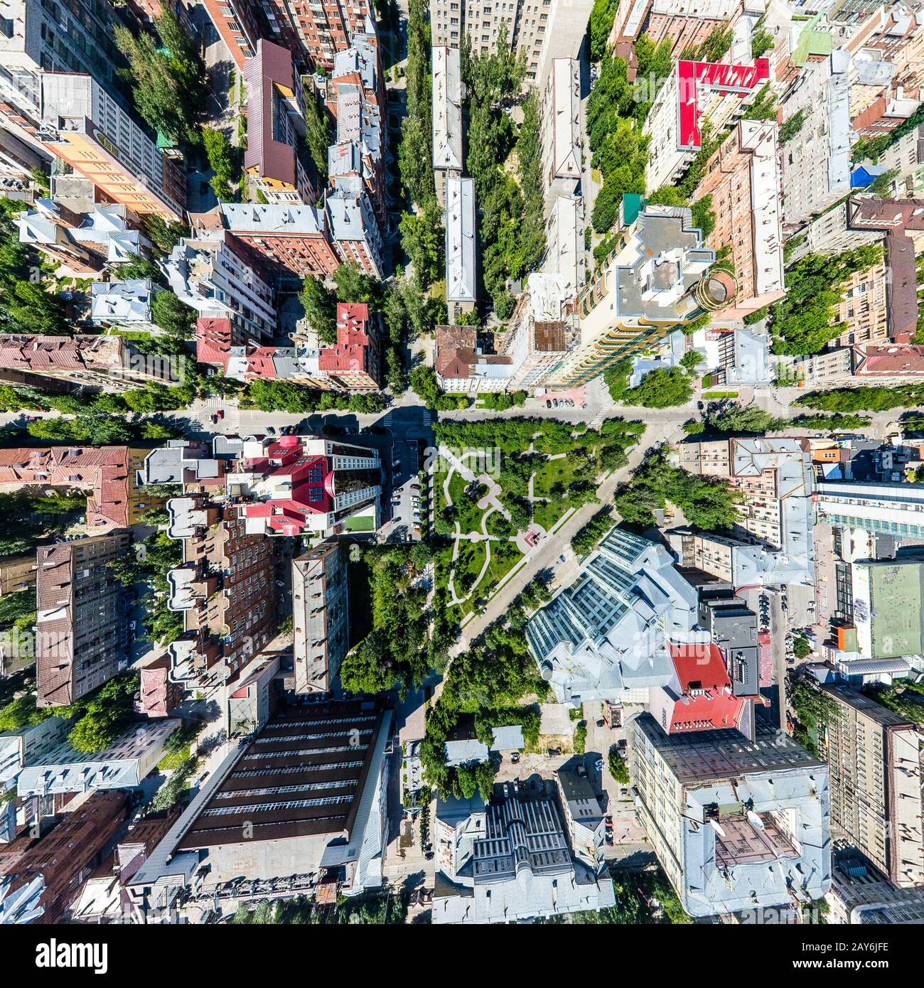 Aerial city view with roads, houses and buildings Stock Photo - Alamy