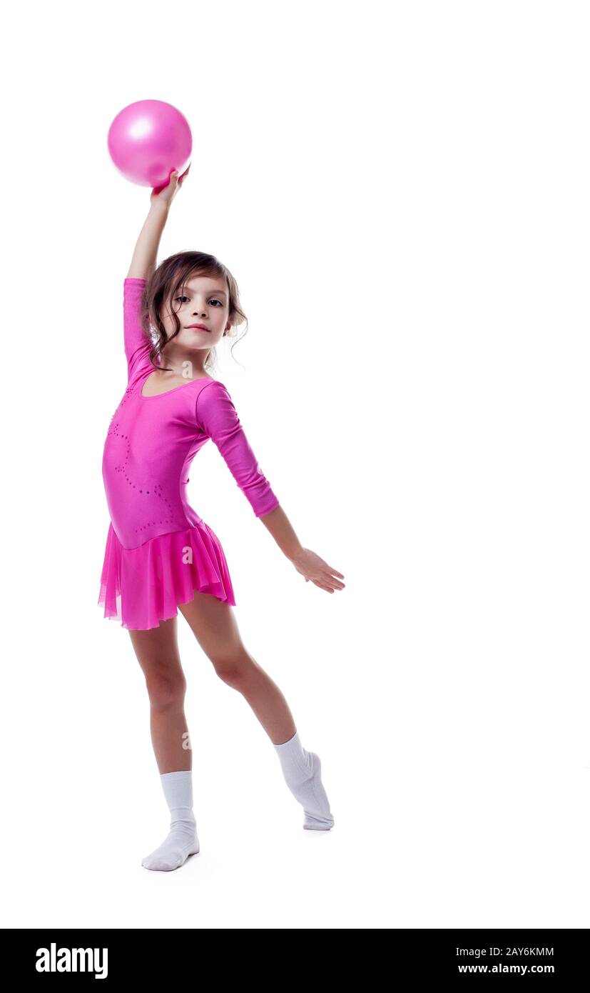 Emotional little gymnast dancing with ball Stock Photo - Alamy
