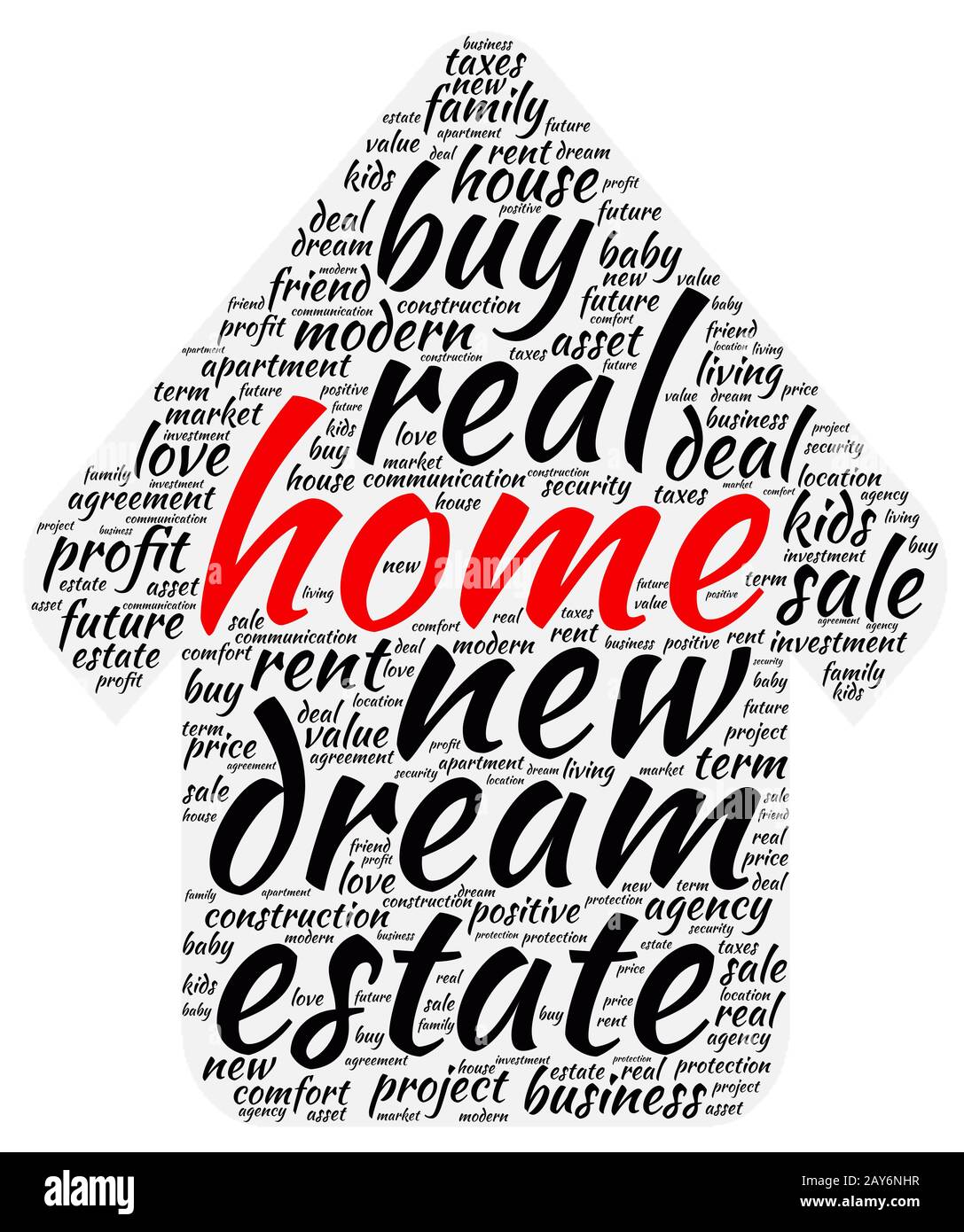 Home word cloud concept in house shape Stock Photo - Alamy