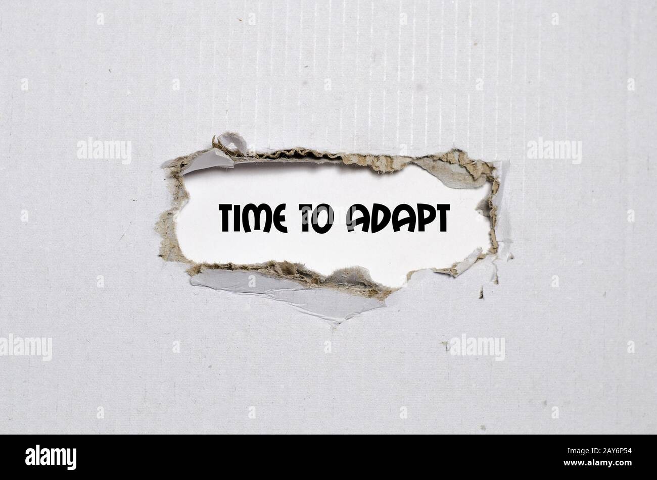 The word time to adapt appearing behind torn paper Stock Photo - Alamy