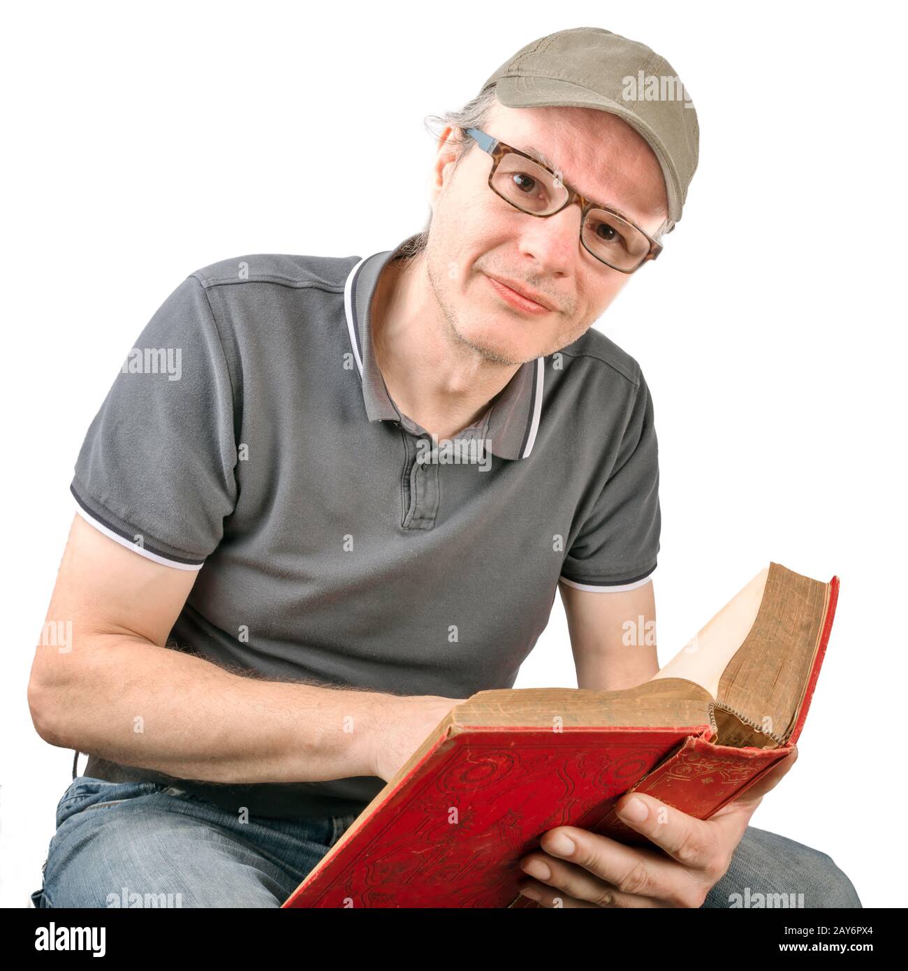 Man is browsing a book isolated on white Stock Photo - Alamy