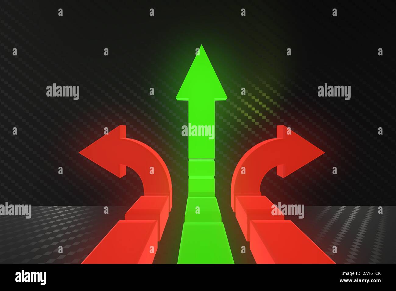 Road arrows at crossroads in difficult choice concept - 3d rende Stock ...