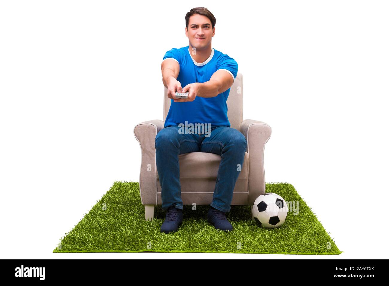 Man watching sports isolated on white background Stock Photo - Alamy