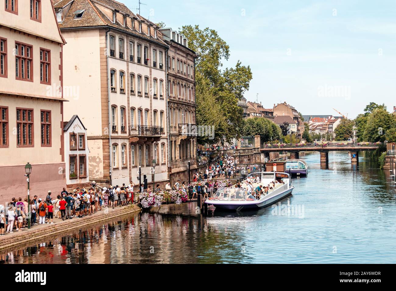 22 July 2019, Strasbourg, France: ship cruise at famous Ill river ...
