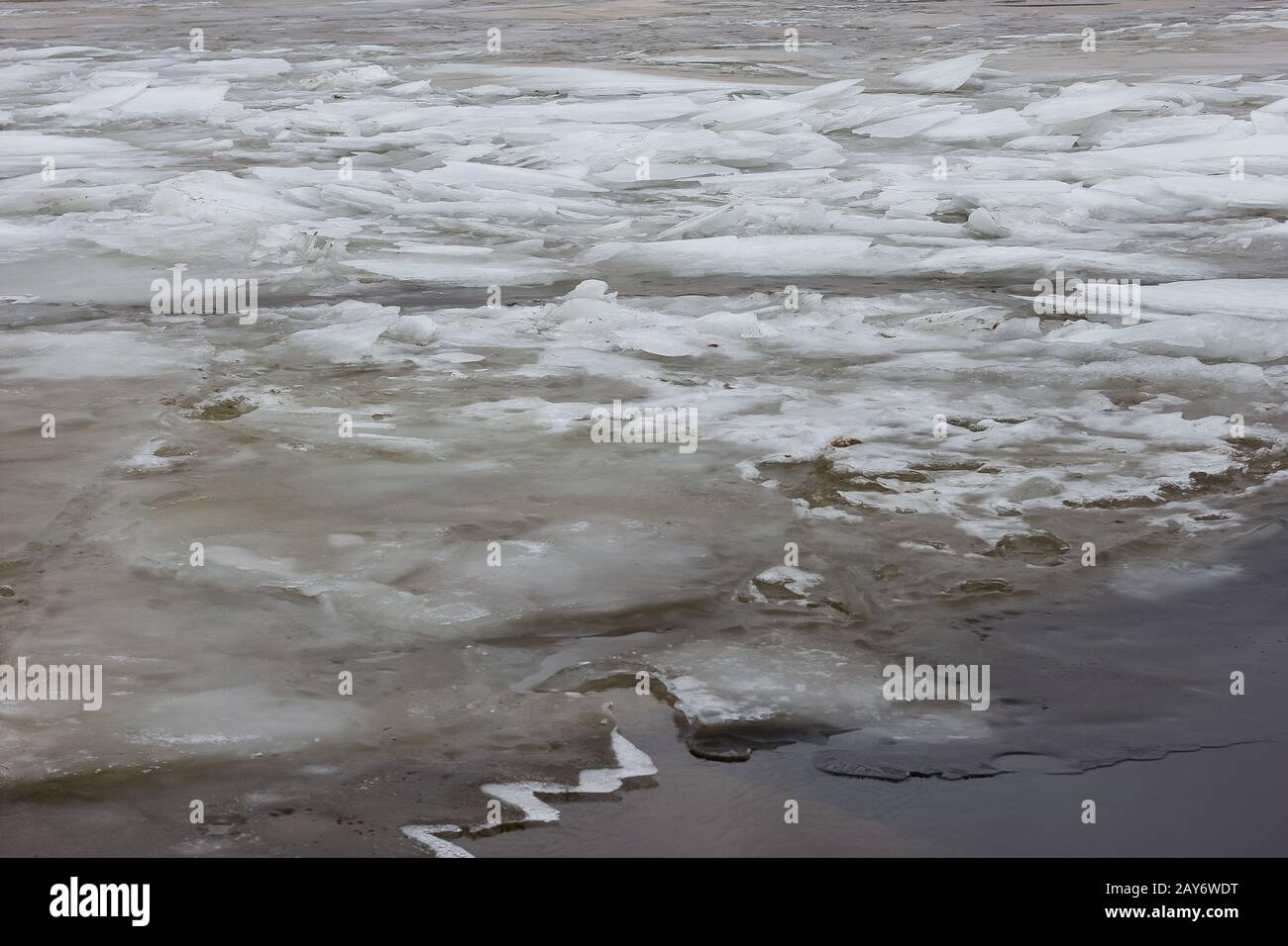 melting of ice blocks in the river water Stock Photo - Alamy