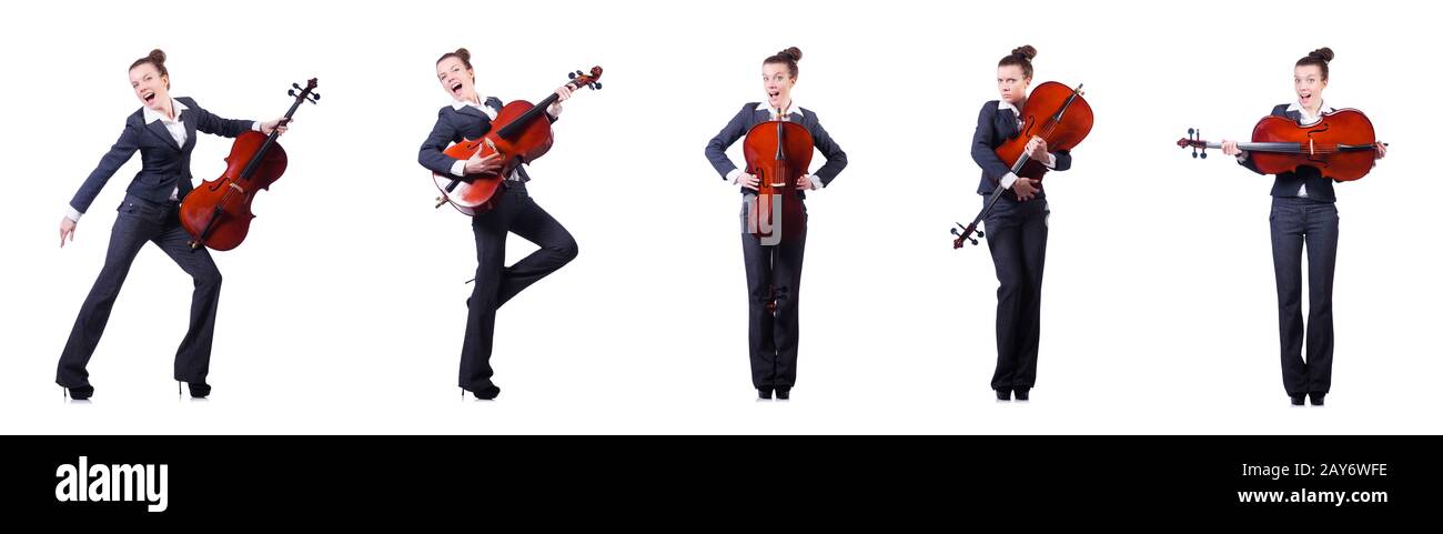 Woman fiddler isolated on white background Stock Photo - Alamy