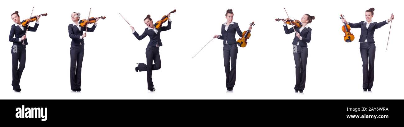 Woman fiddler isolated on white background Stock Photo - Alamy