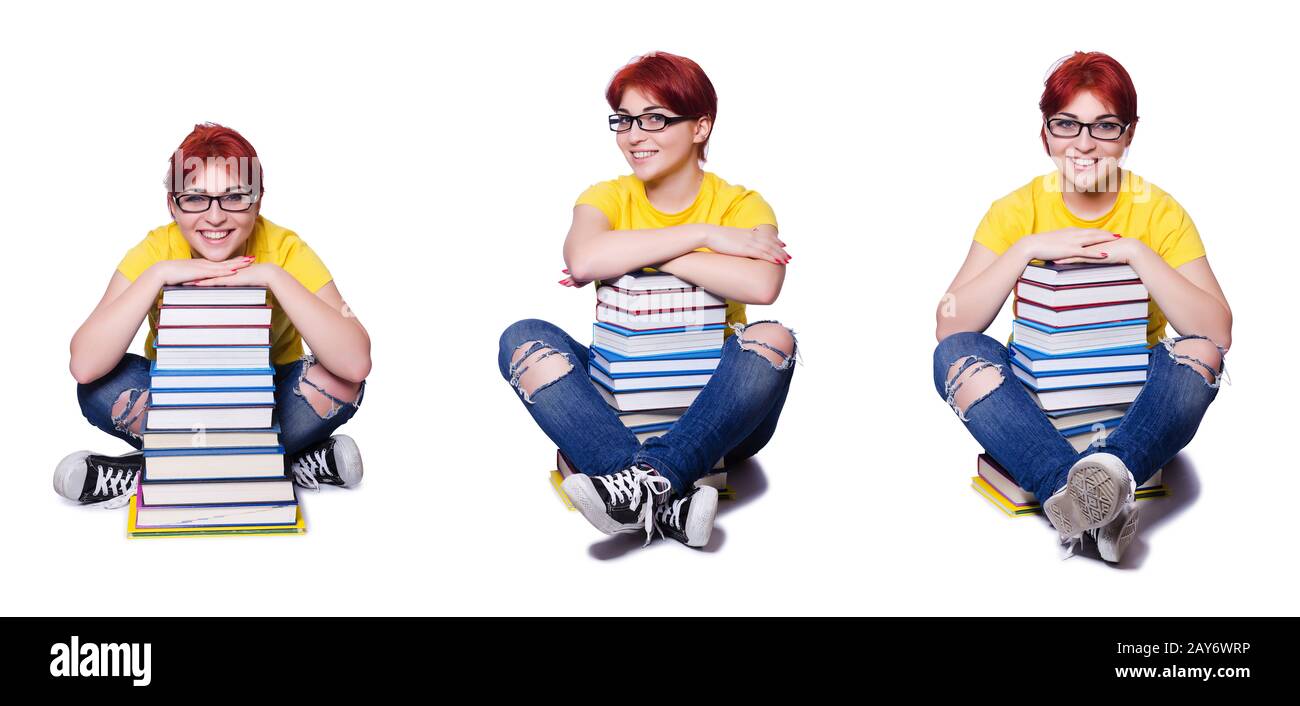 Collage of young female student on white Stock Photo - Alamy