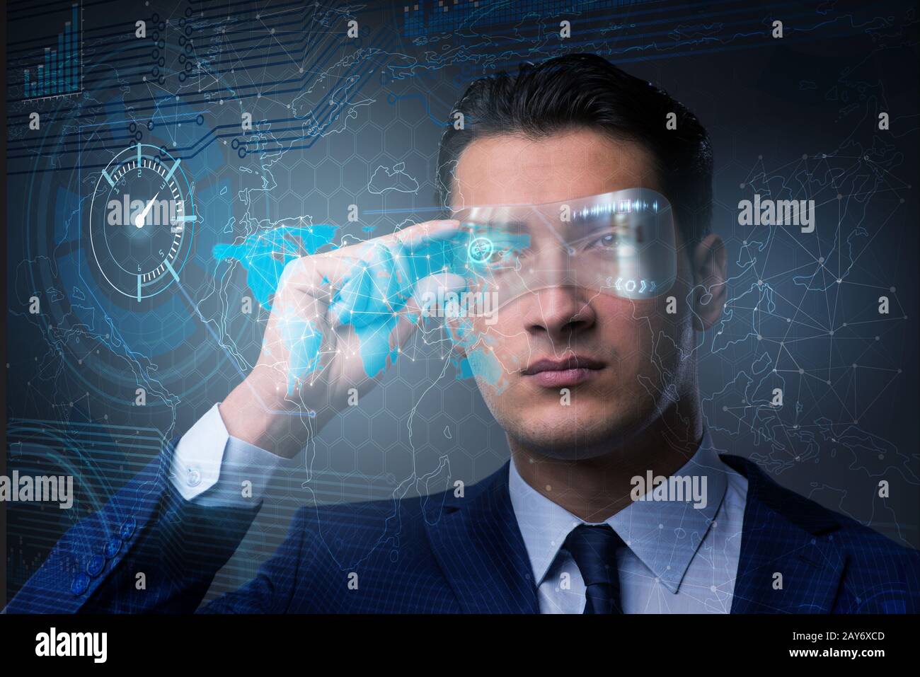Futuristic vision concept with businessman Stock Photo - Alamy