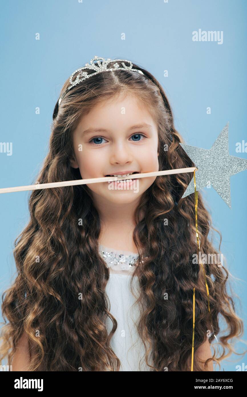 Photo of attractive woman kid with pleasant appearance, has long dark ...