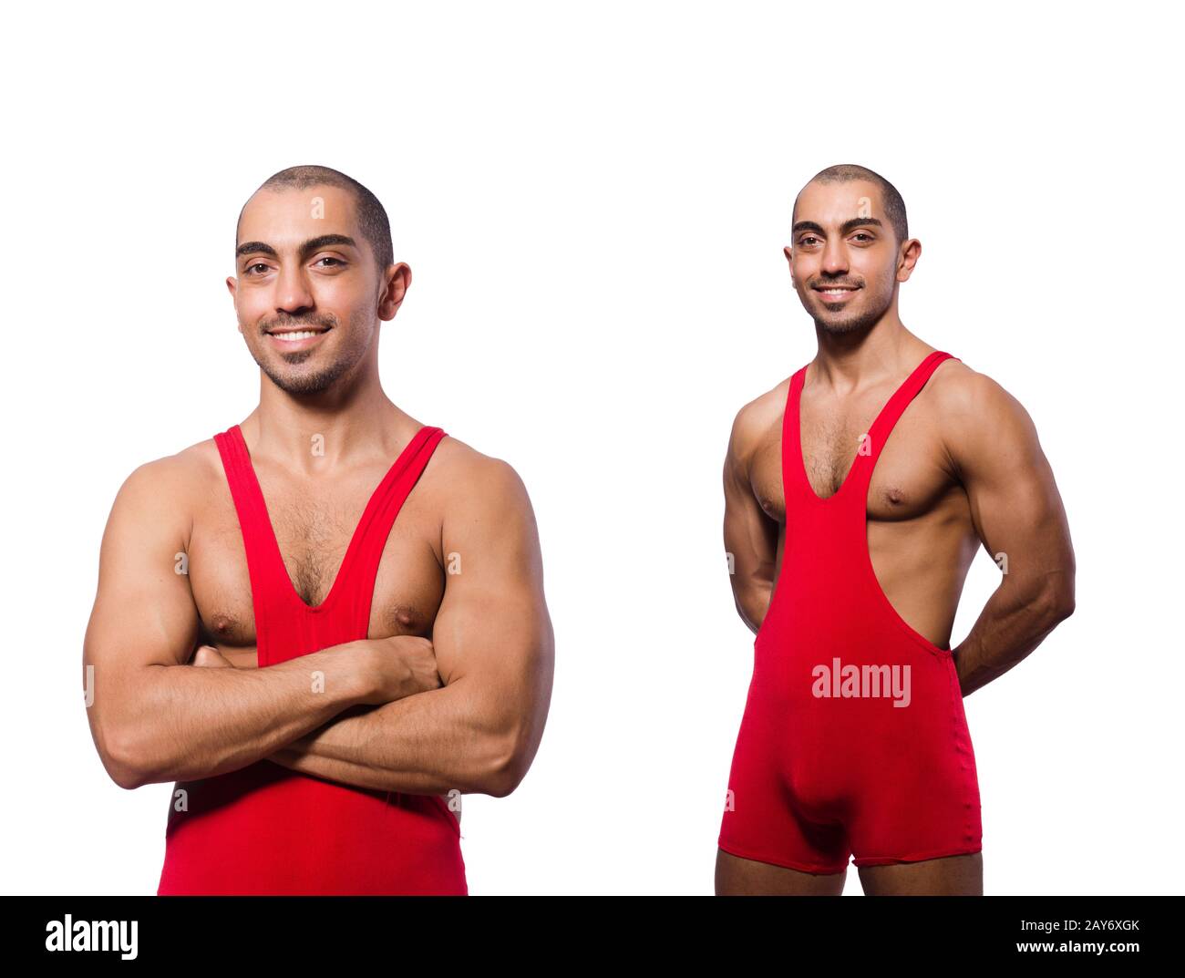 Wrestler in red dress isolated on the white Stock Photo - Alamy