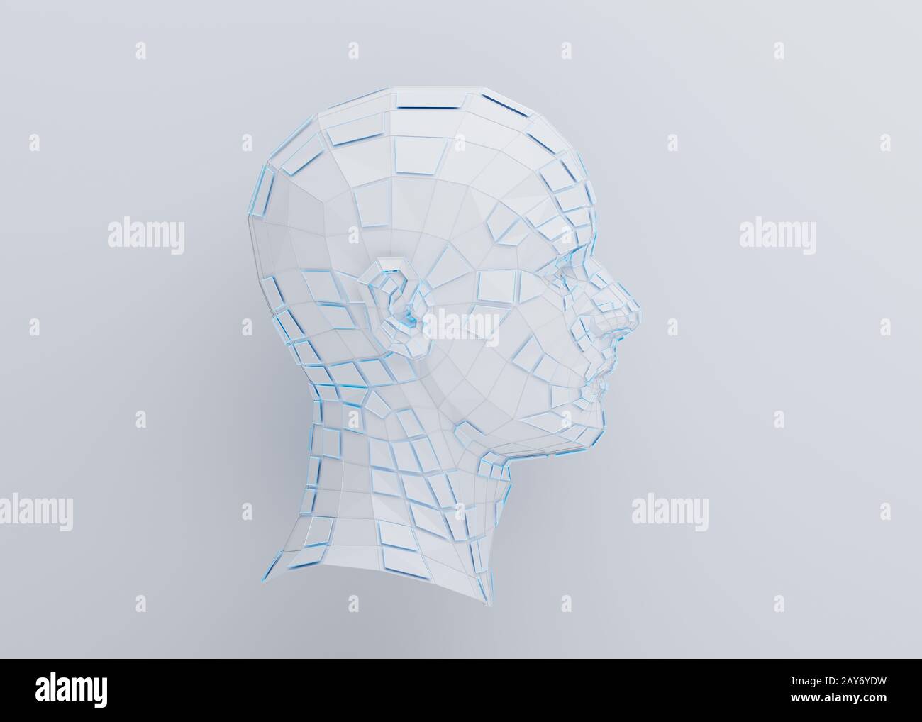 Abstract polygonal human face, 3d illustration of a cyborg head construction, artificial ...