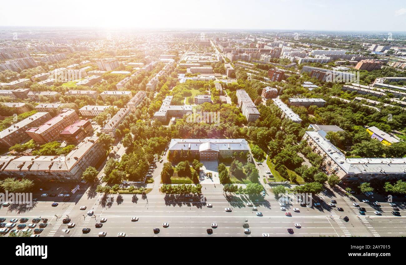 Aerial city view with roads, houses and buildings Stock Photo - Alamy