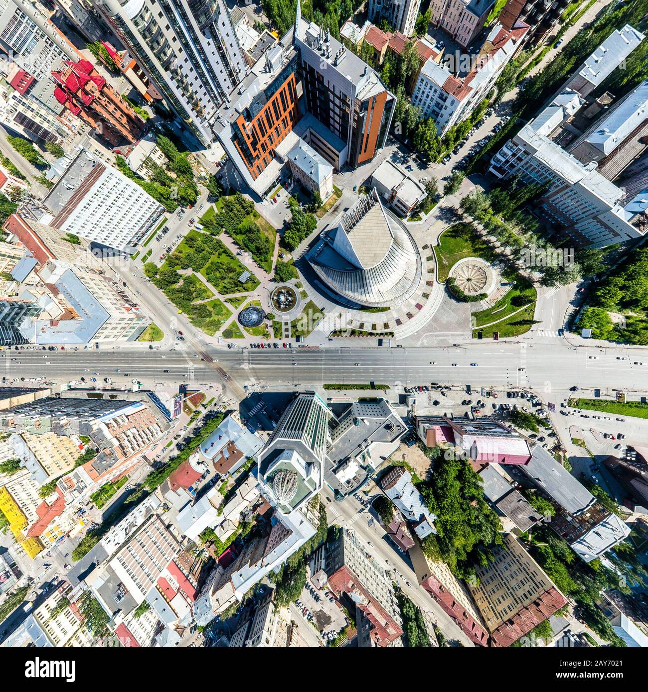 Aerial city view with roads, houses and buildings Stock Photo - Alamy