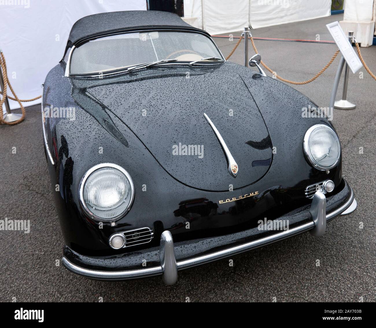 Front view of a 1956, Black, Porsche 356A Speedster LHD, on display at ...