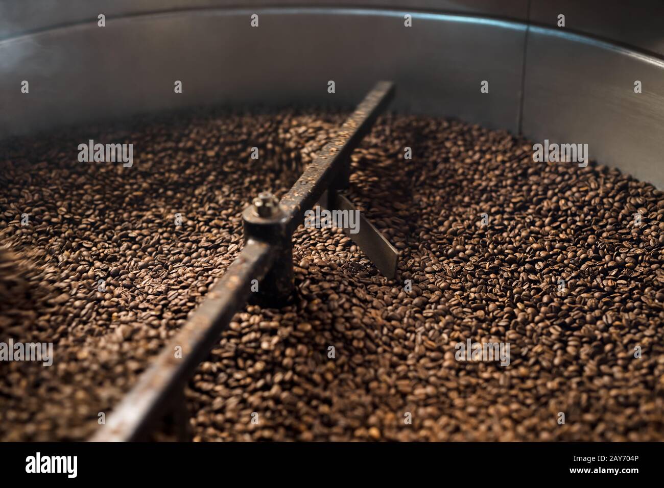 Mixing device of coffee bean roaster at work Stock Photo - Alamy