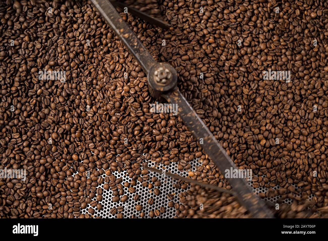 Mixing machine of coffee bean roaster at work Stock Photo - Alamy