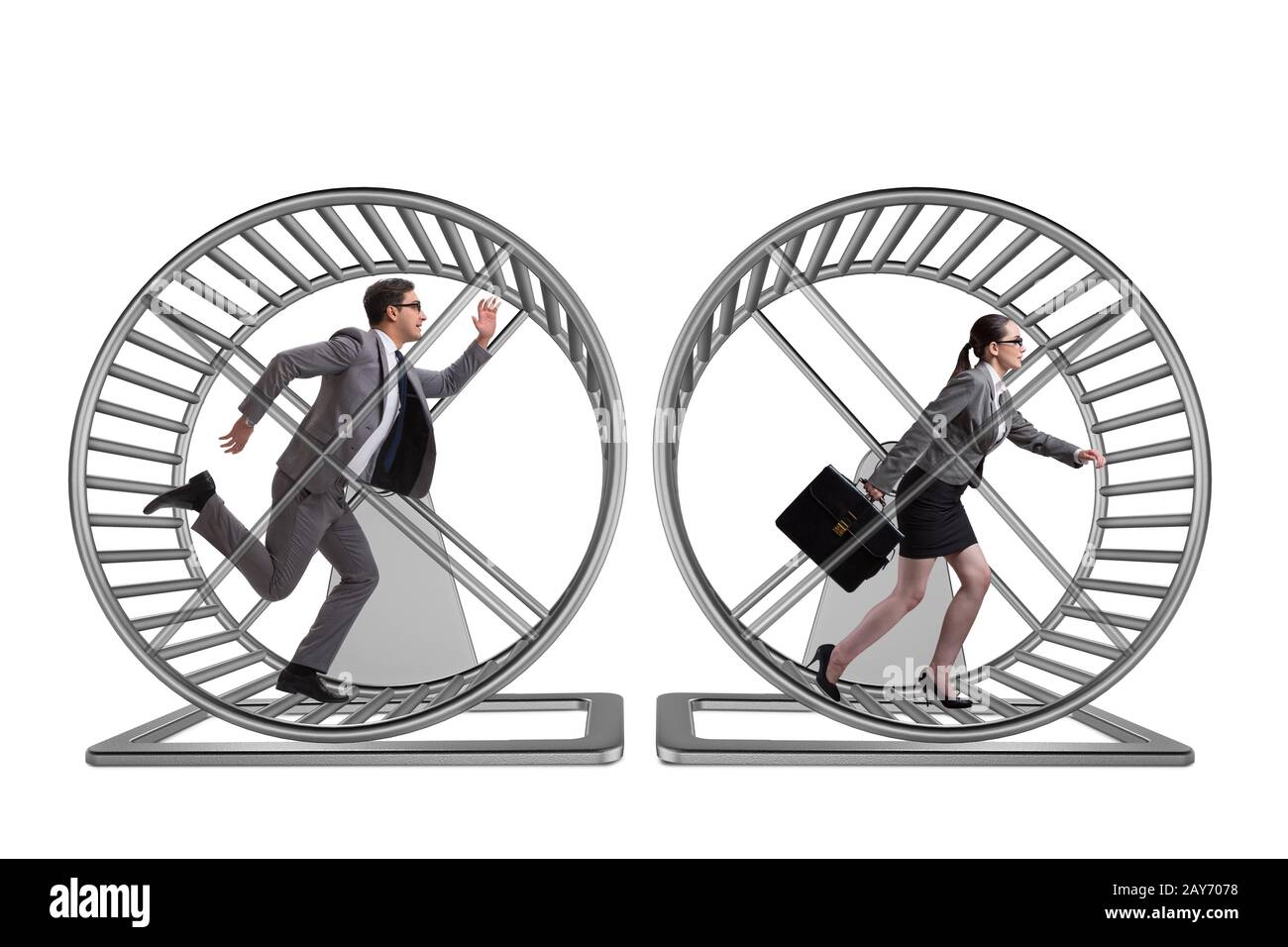 Business concept with pair running on hamster wheel Stock Photo - Alamy