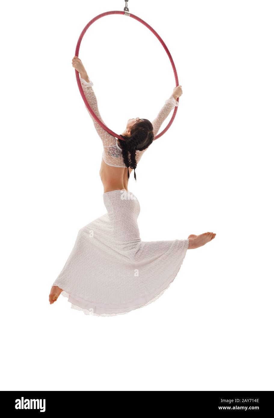 Rear view of aerial acrobat with ring on white Stock Photo - Alamy