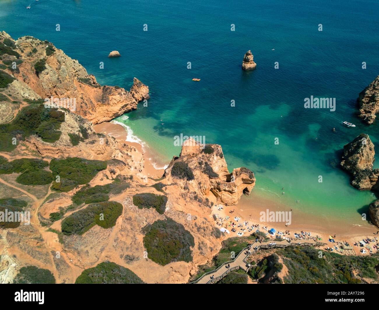 Praia do Camilo, Lagos Portugal areal drone footage Stock Photo - Alamy