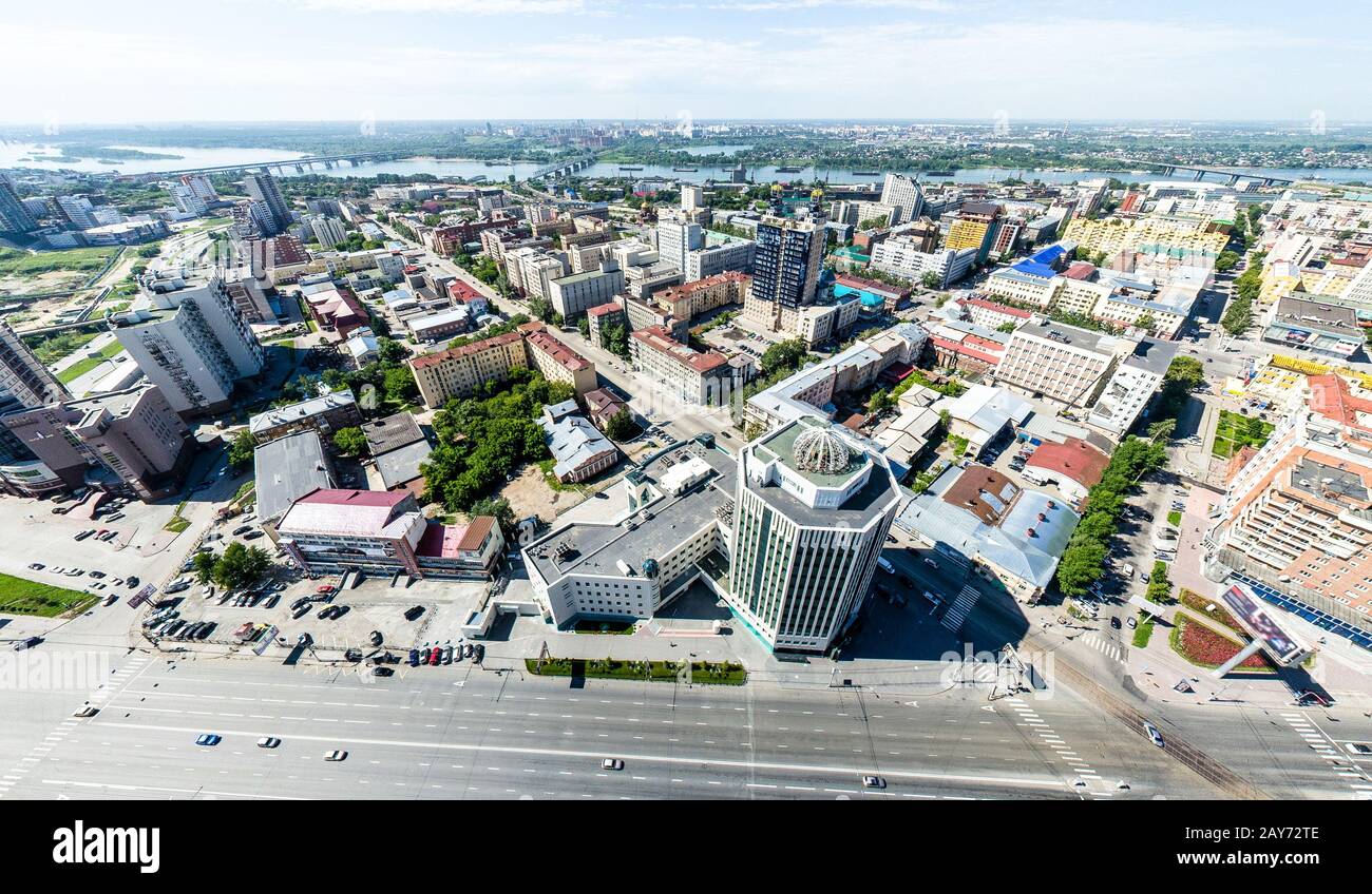 Aerial city view with roads, houses and buildings Stock Photo - Alamy