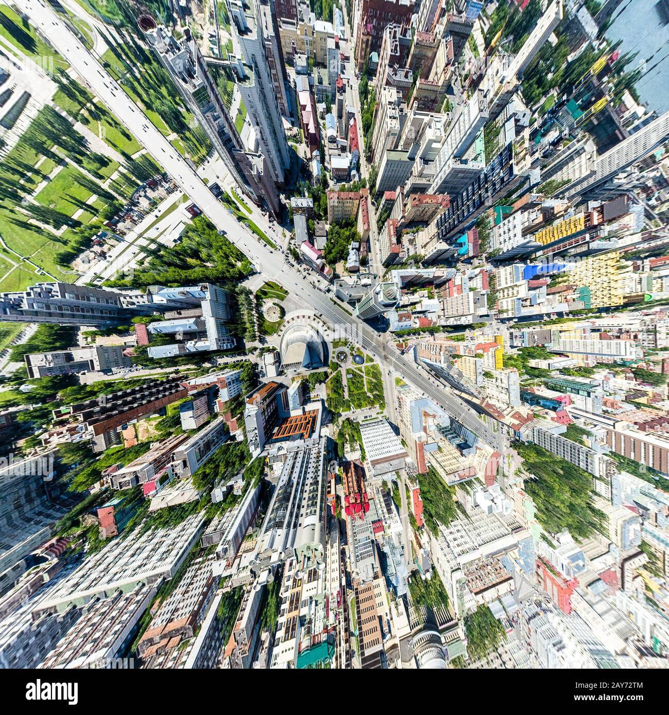 Aerial city view with roads, houses and buildings Stock Photo - Alamy