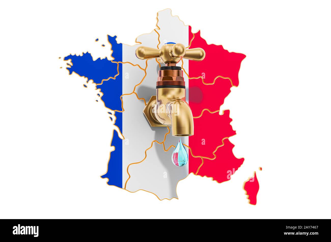 Water resources, drinking water of France concept, 3D rendering on ...