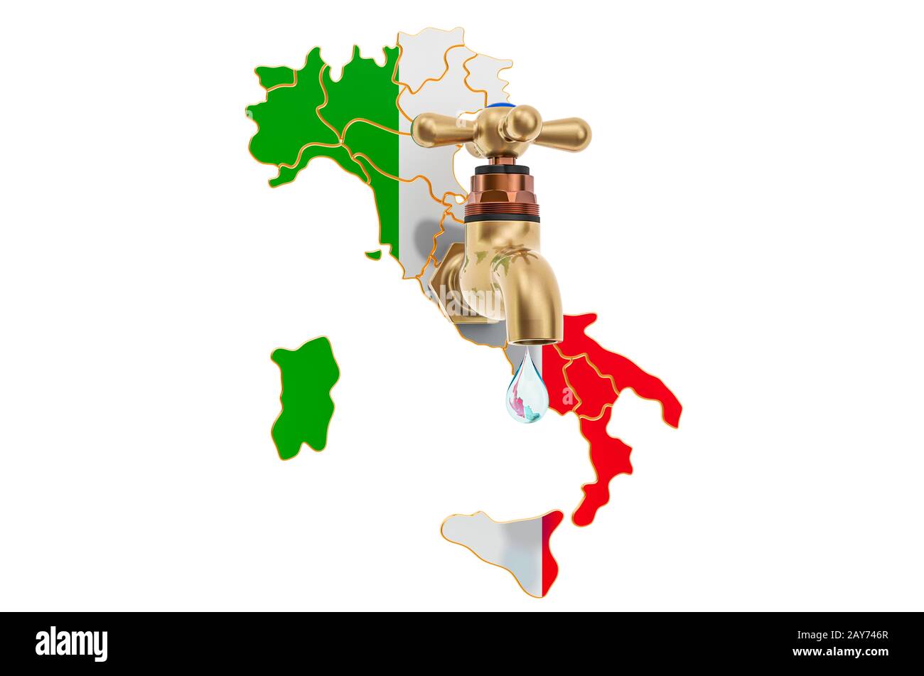 Water resources, drinking water of Italy concept, 3D rendering on white ...