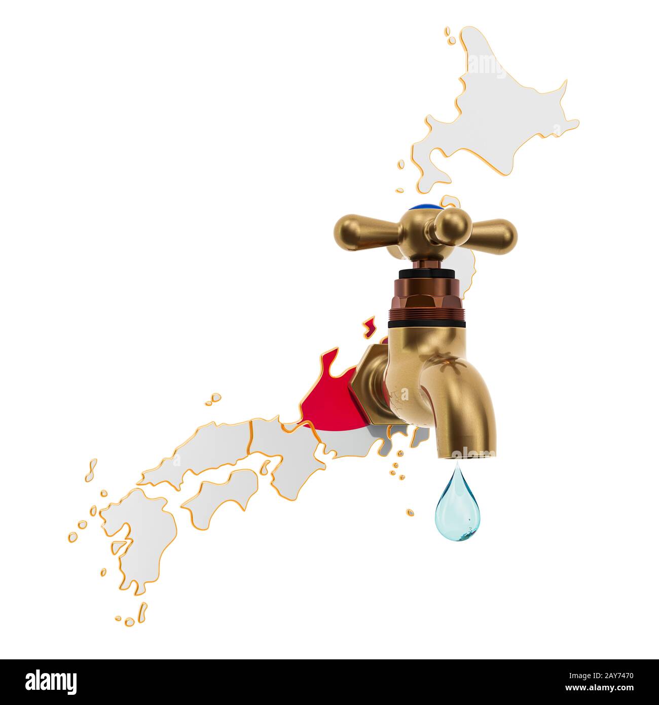 Water resources, drinking water of Japan concept, 3D rendering on white ...