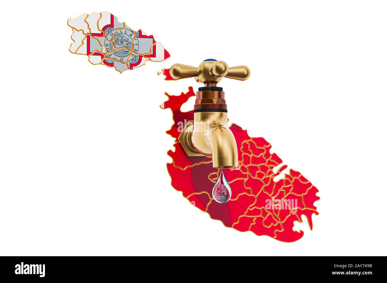 Water resources, drinking water of Malta concept, 3D rendering on white ...