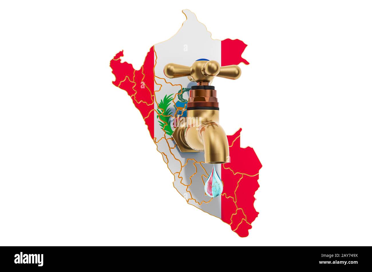 Water resources, drinking water of Peru concept, 3D rendering on white ...