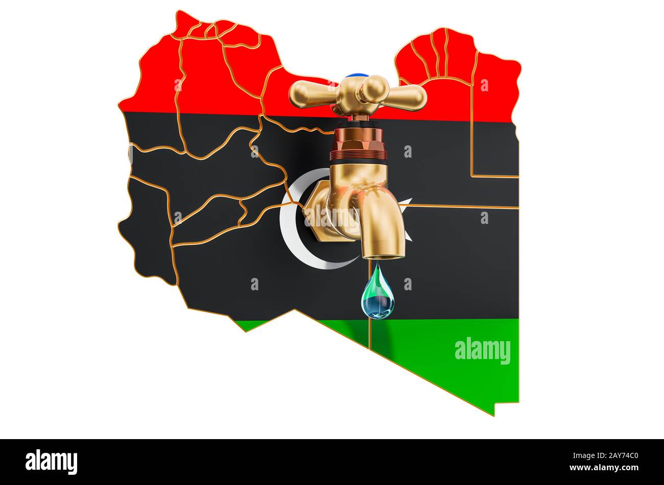 Water resources, drinking water of Libya concept, 3D rendering on white ...