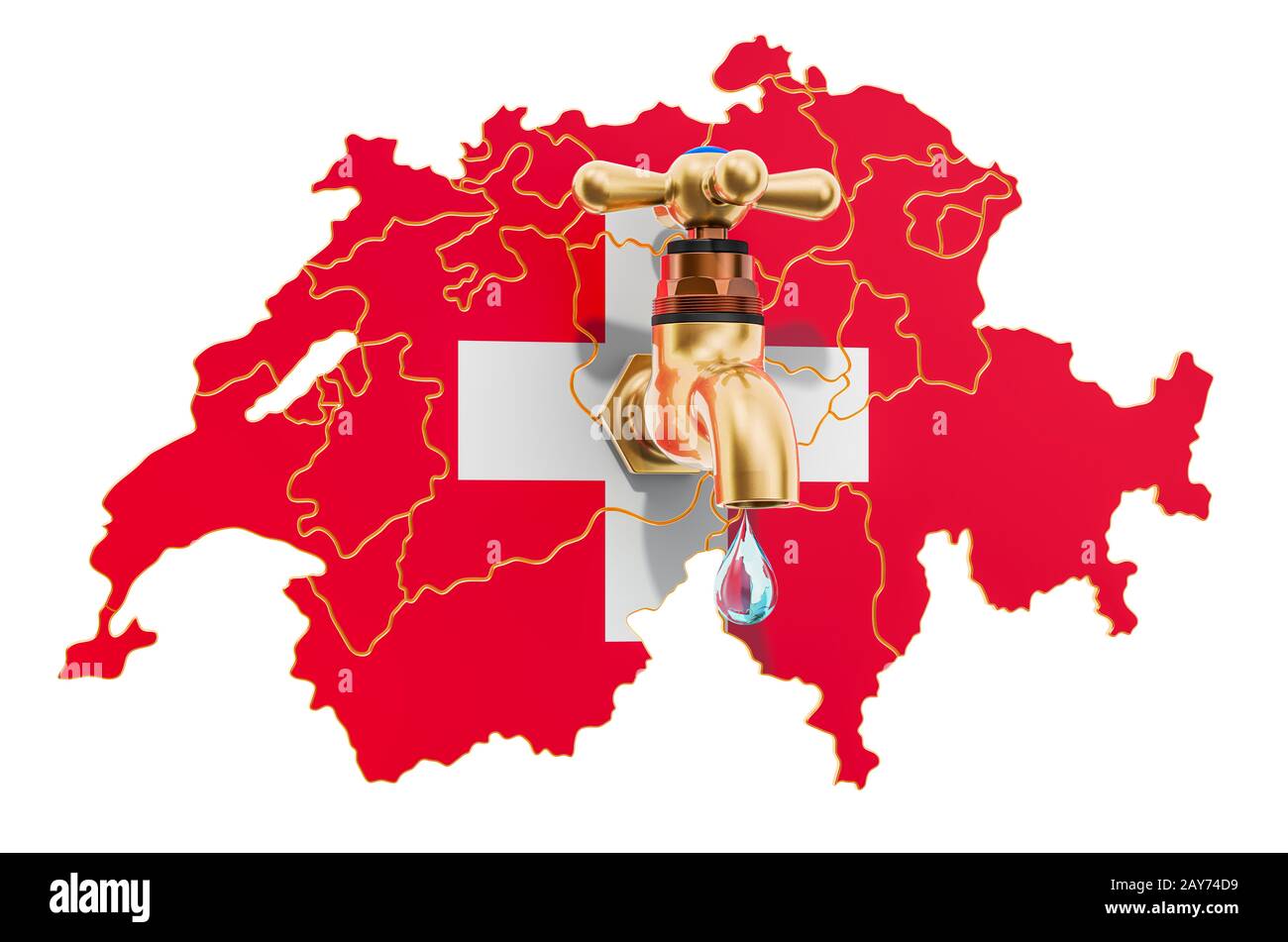 Water resources, drinking water of Switzerland concept, 3D rendering on ...