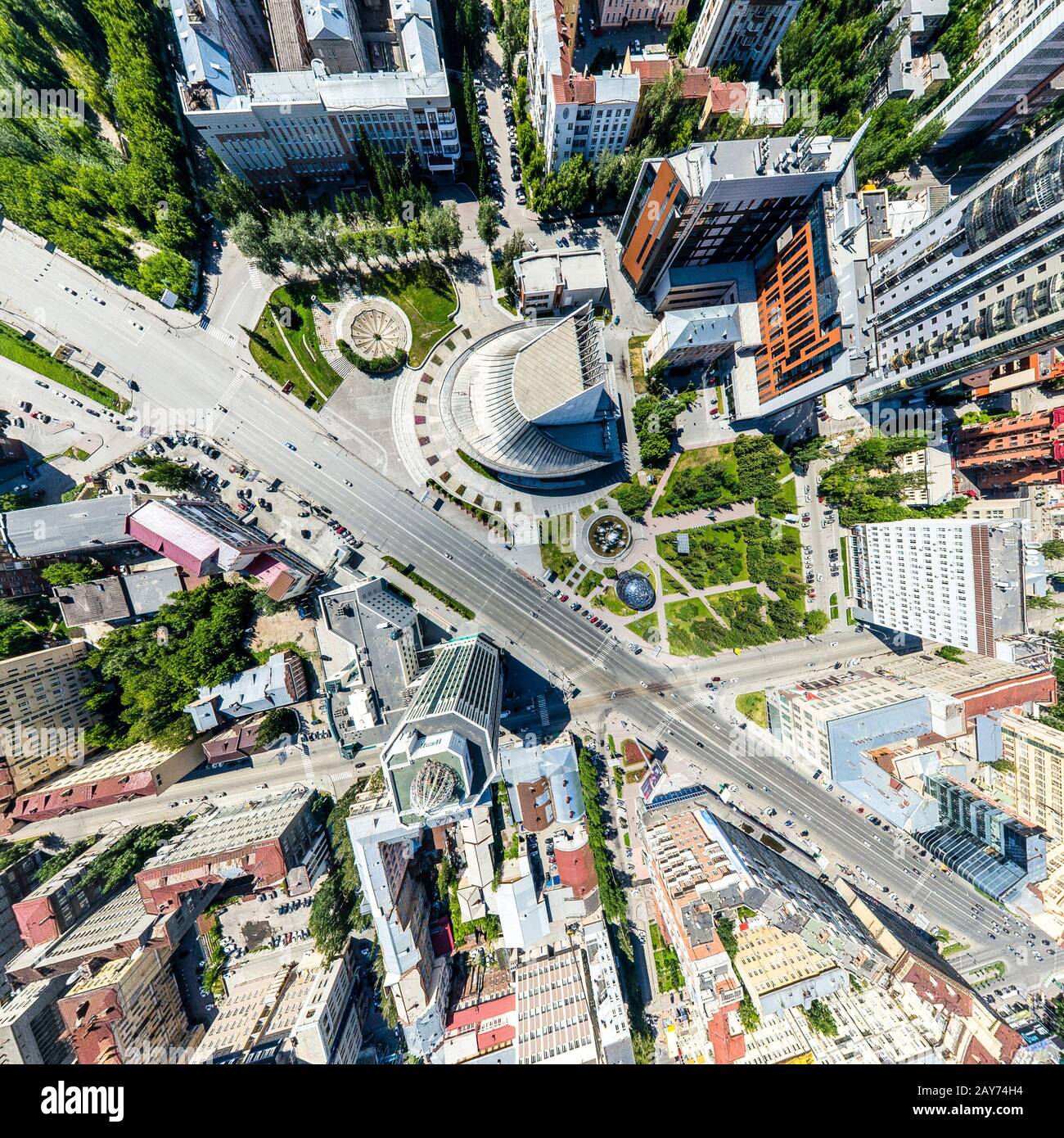 Aerial city view with roads, houses and buildings Stock Photo - Alamy