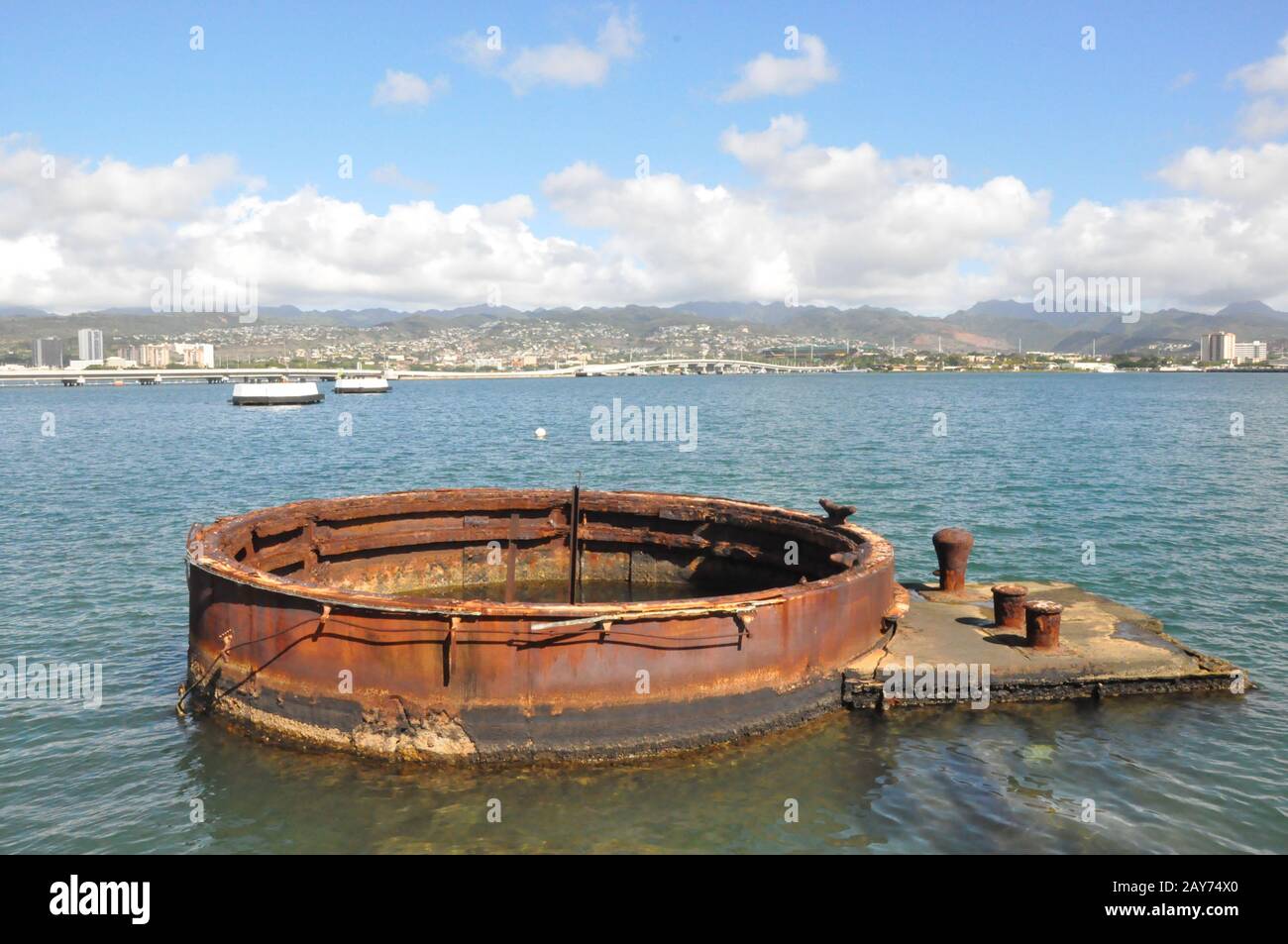 Gun Turret at the USS Arizona Memorial at Pearl Harbor, Hawaii Stock ...