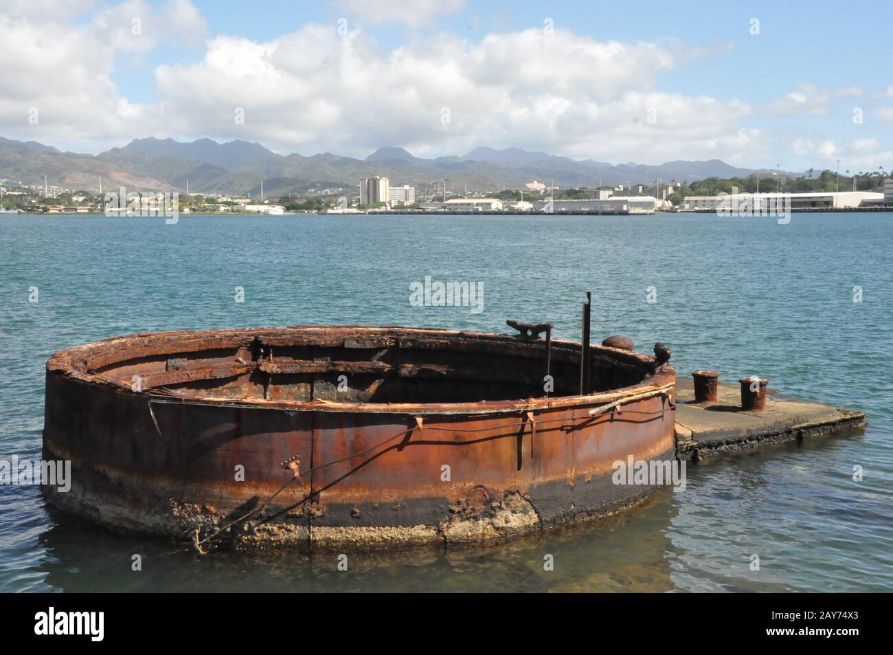 Gun Turret at the USS Arizona Memorial at Pearl Harbor, Hawaii Stock ...
