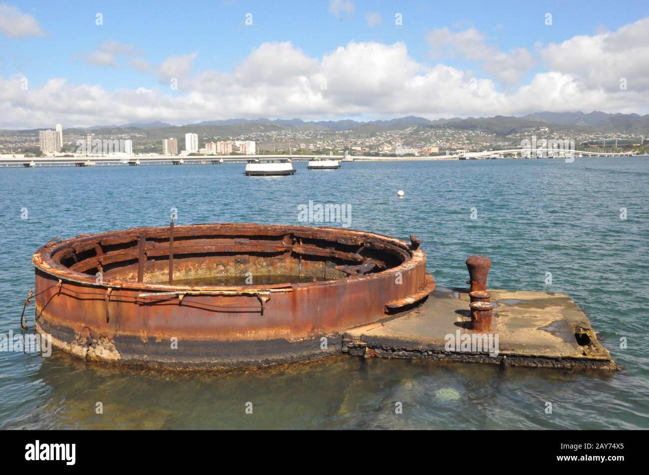 Gun Turret at the USS Arizona Memorial at Pearl Harbor, Hawaii Stock ...