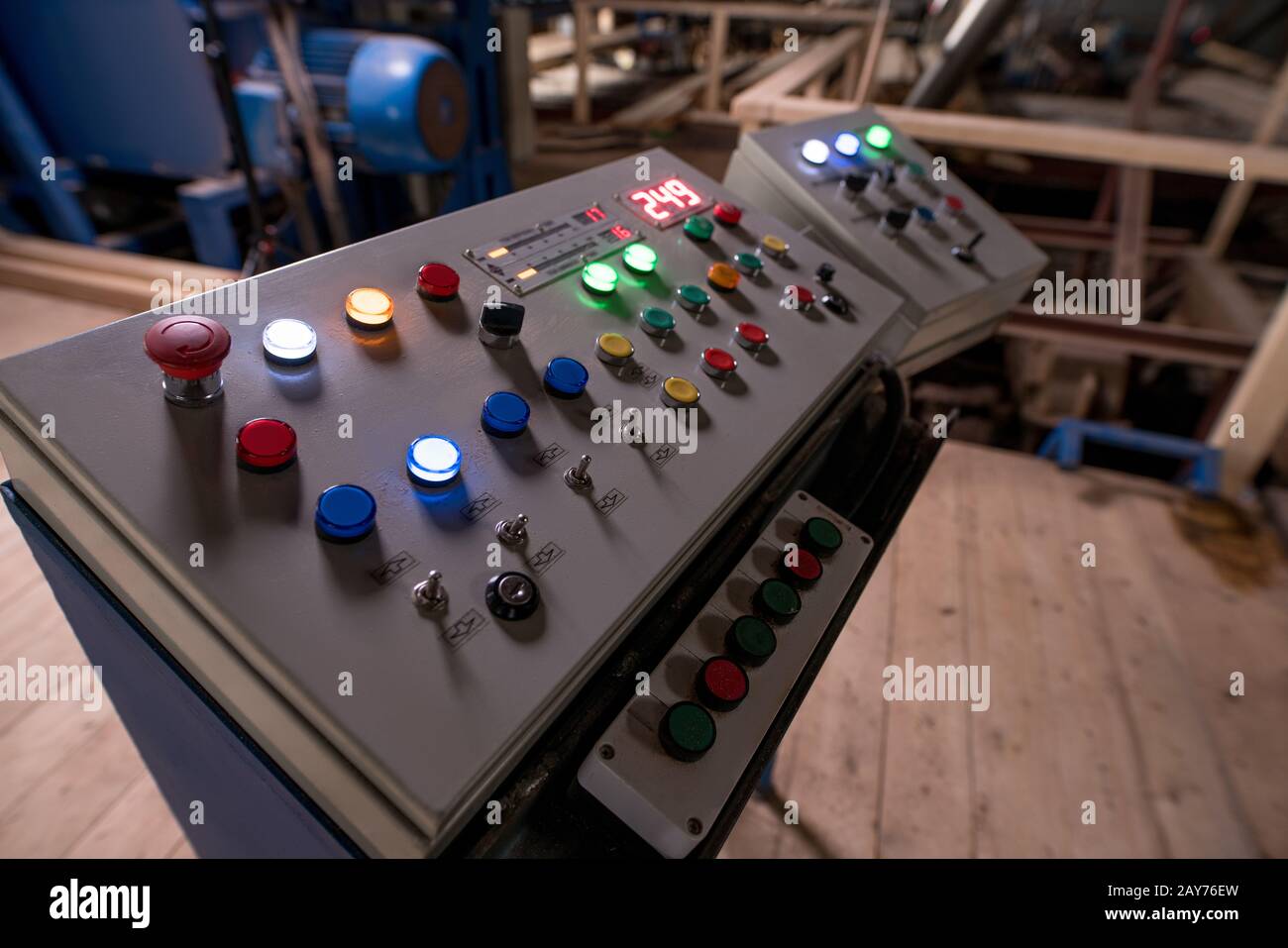 Woodworking machine control panel Stock Photo - Alamy