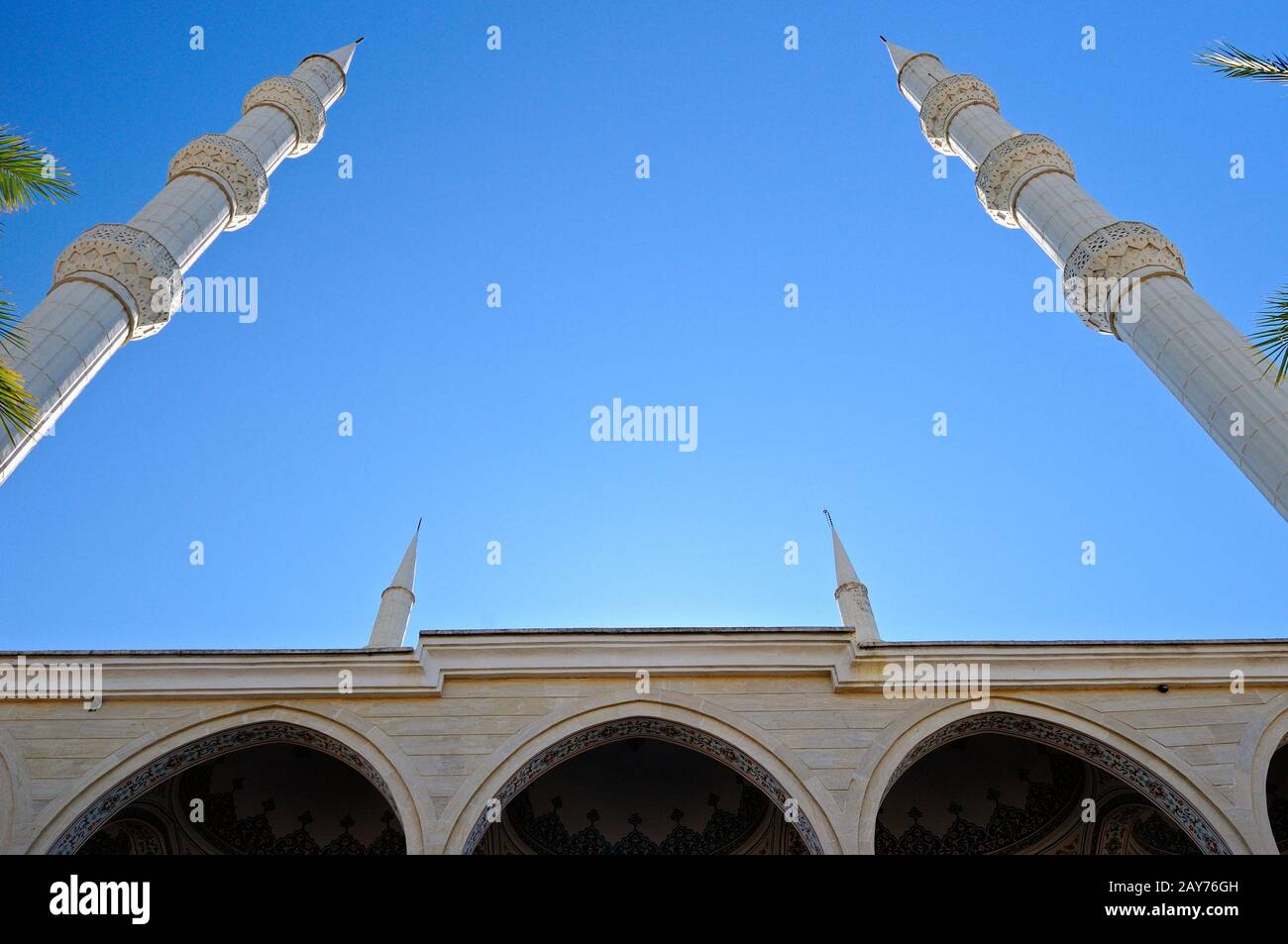 The four minaret towers of the Blue Mosque in Manavgat Turkey Stock ...
