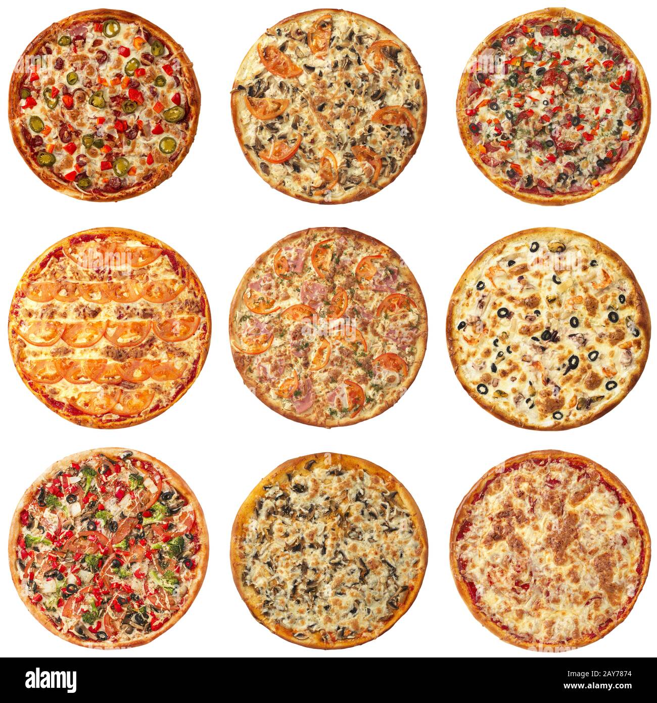 Set of different pizzas isolated on white Stock Photo - Alamy