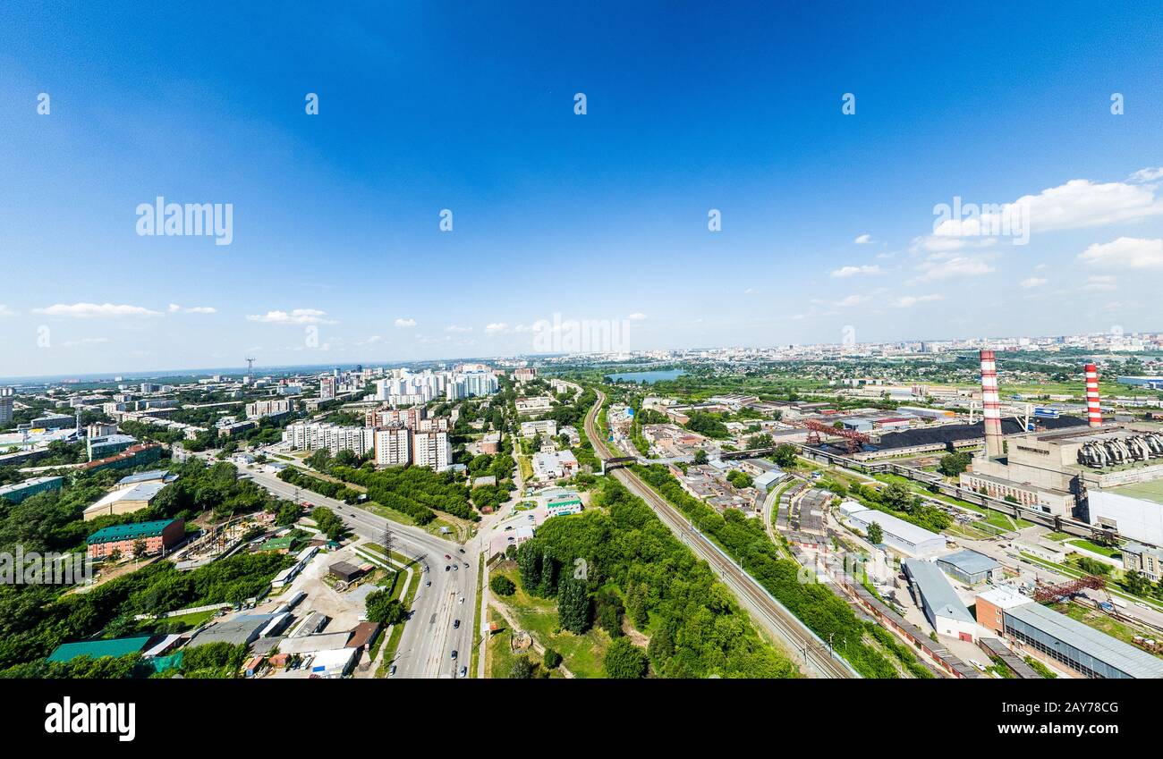 Aerial city view with roads, houses and buildings Stock Photo - Alamy