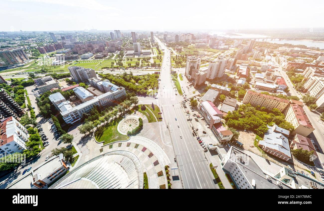 Aerial city view with roads, houses and buildings Stock Photo - Alamy