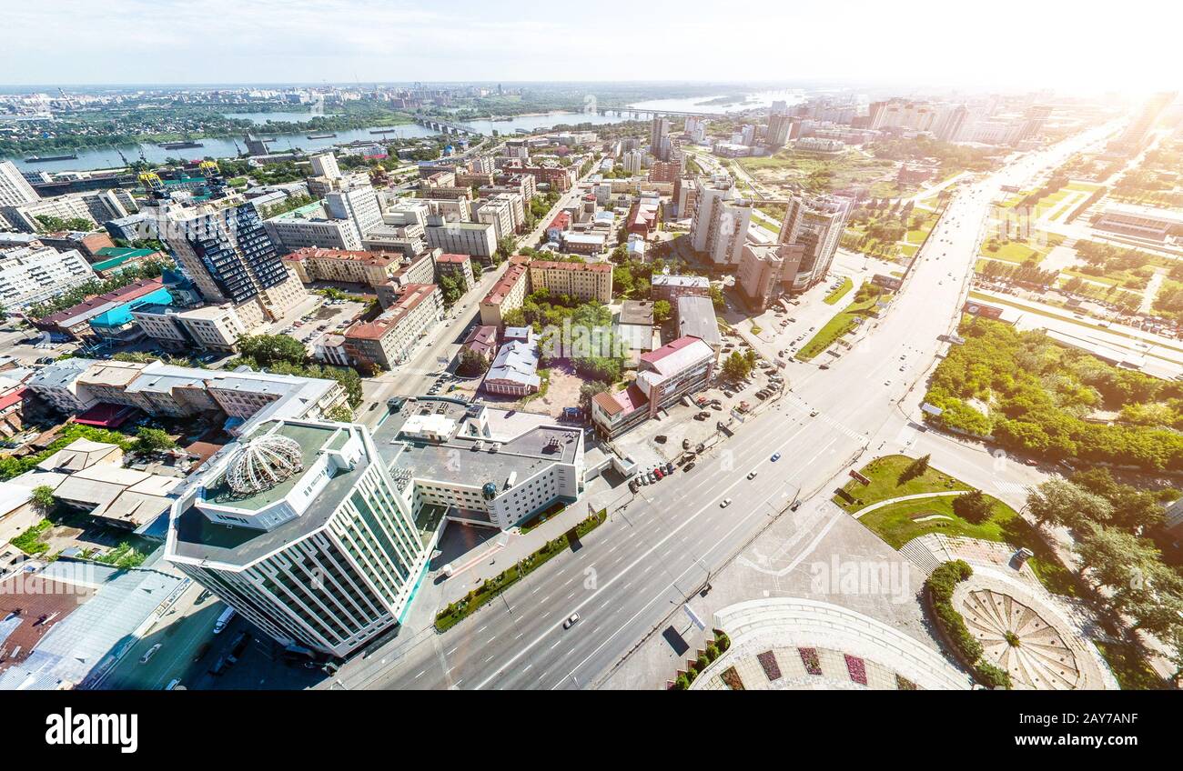 Aerial city view with roads, houses and buildings Stock Photo - Alamy