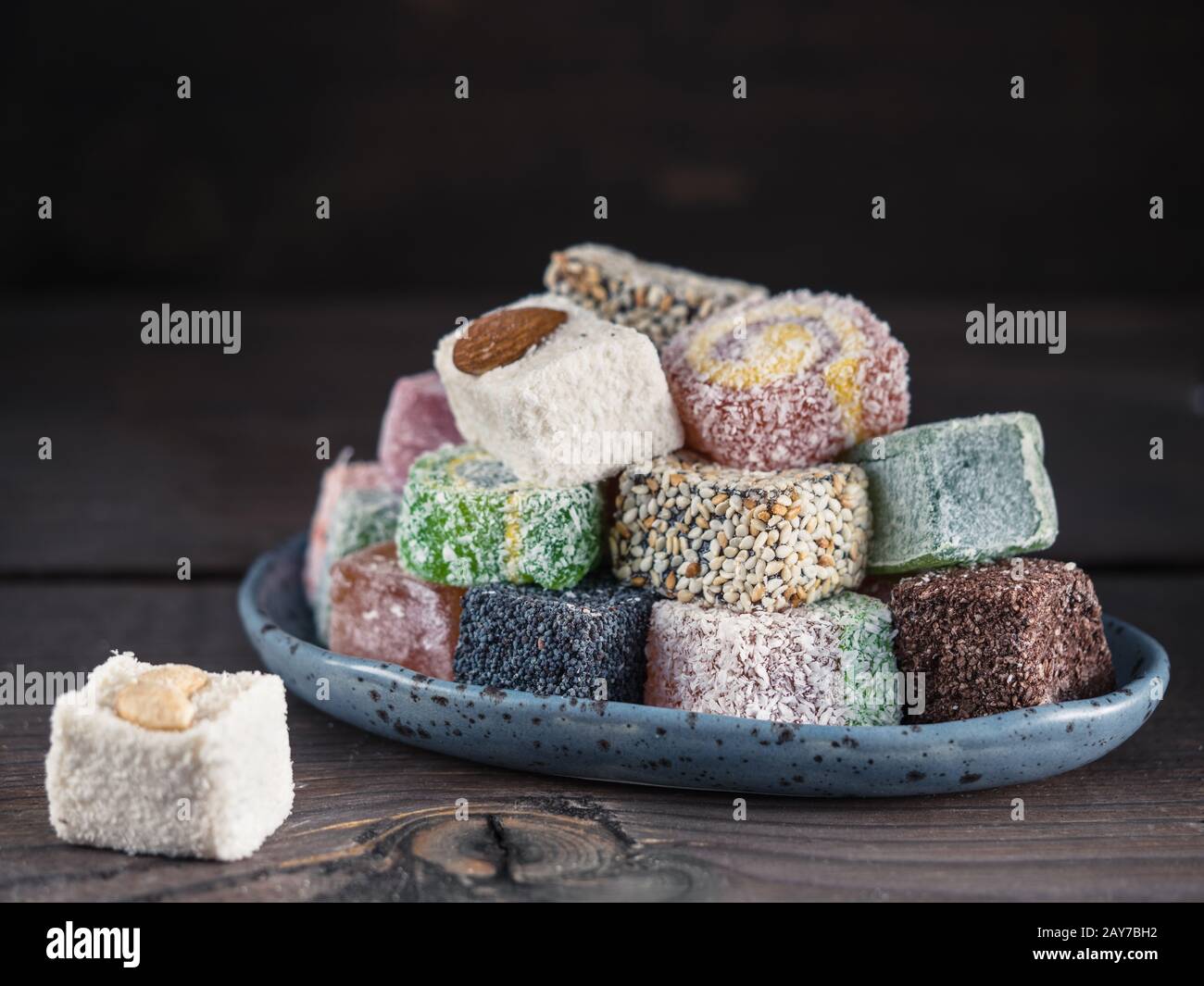 Turkish delight assortment, copy space Stock Photo - Alamy