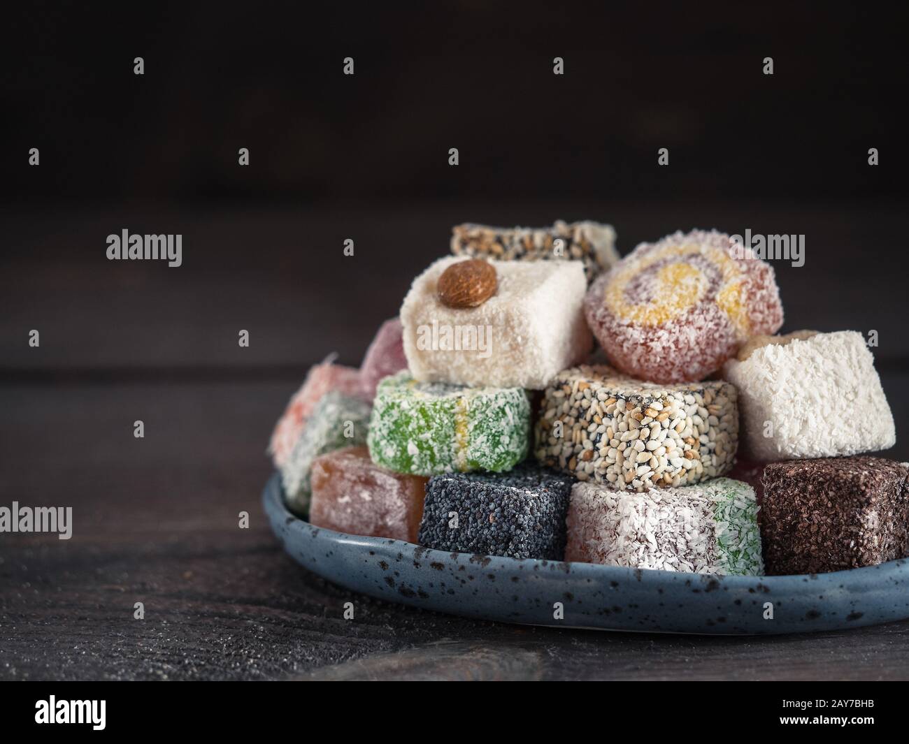 Turkish delight assortment, copy space Stock Photo - Alamy