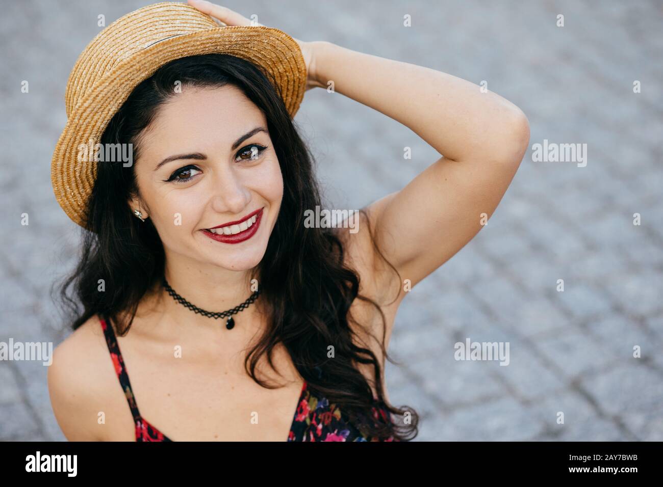 Beautiful Brunette Woman Smiling Demonstrating Her White Perfect Teeth