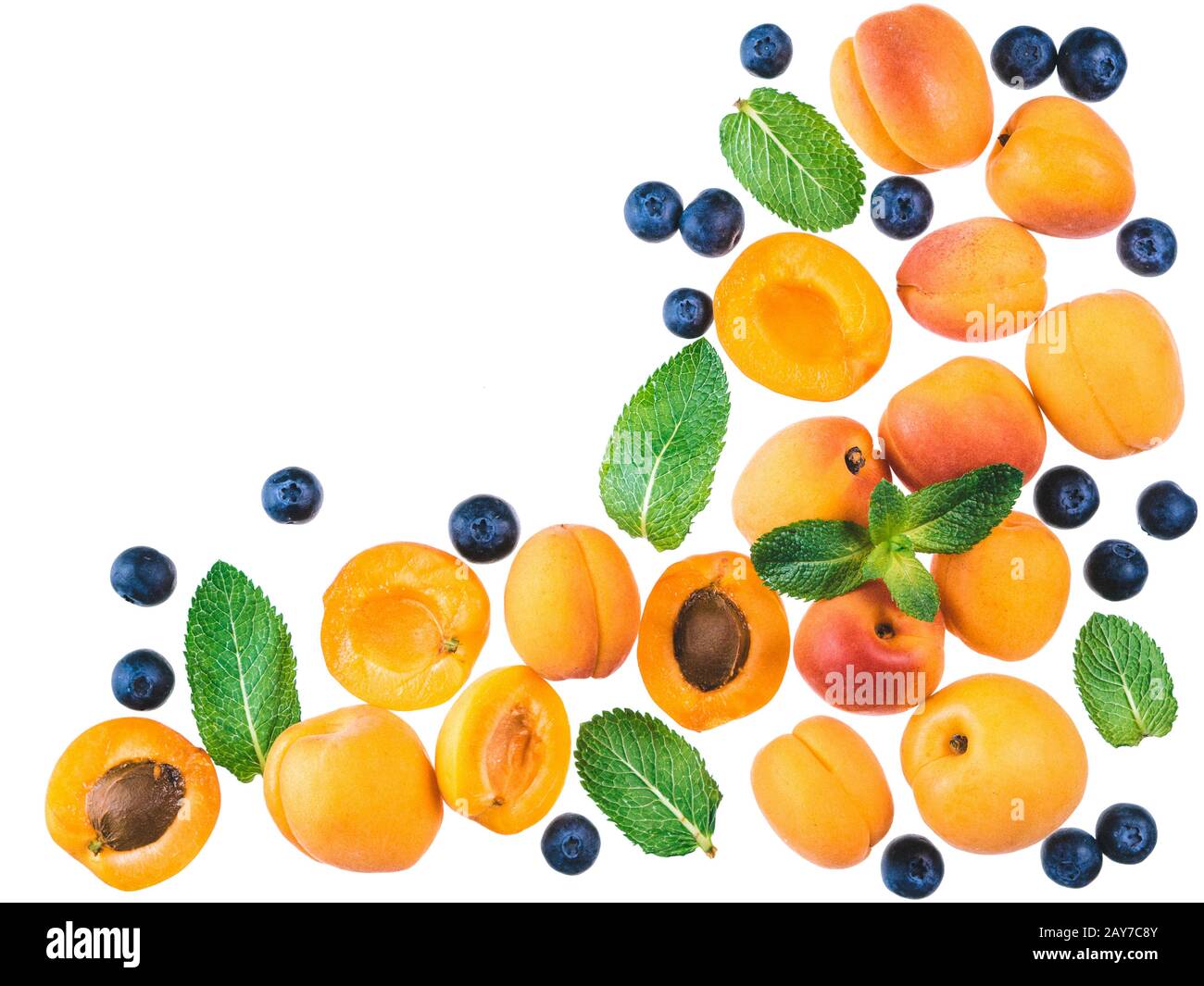 Apricot, blueberry and mint, isolated Stock Photo - Alamy
