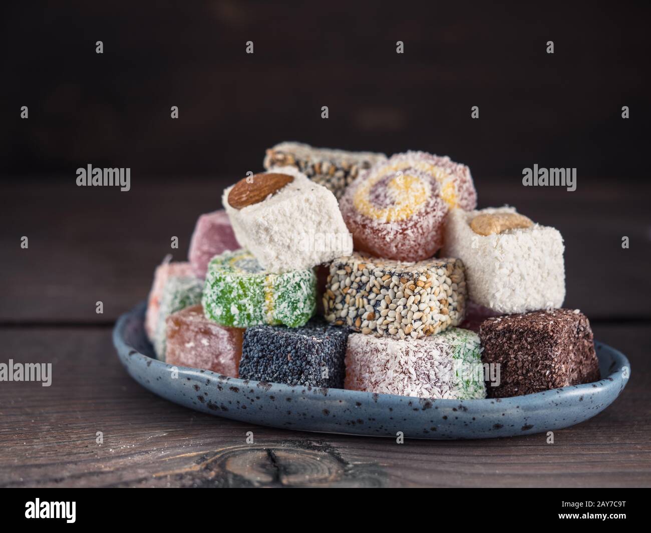 Turkish delight assortment, copy space Stock Photo - Alamy