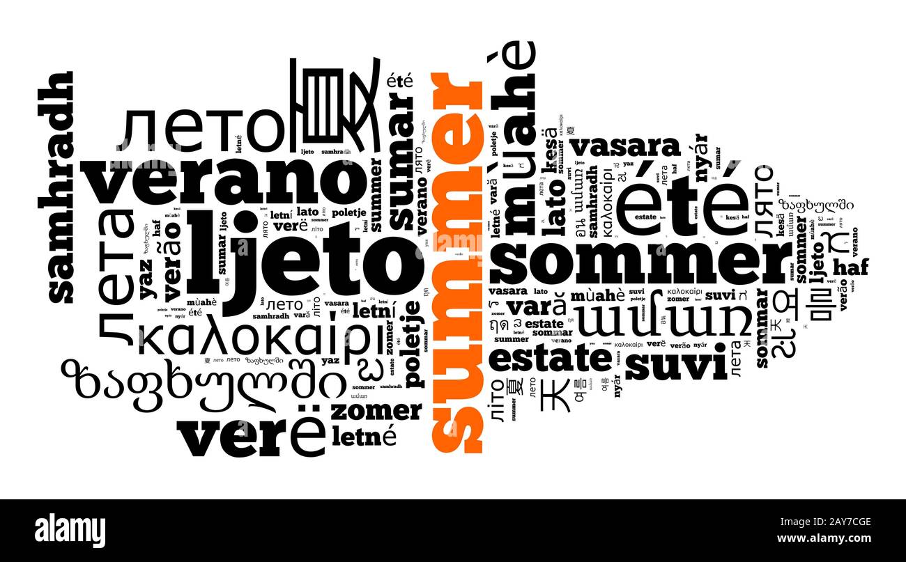 Word Summer in different languages Stock Photo - Alamy