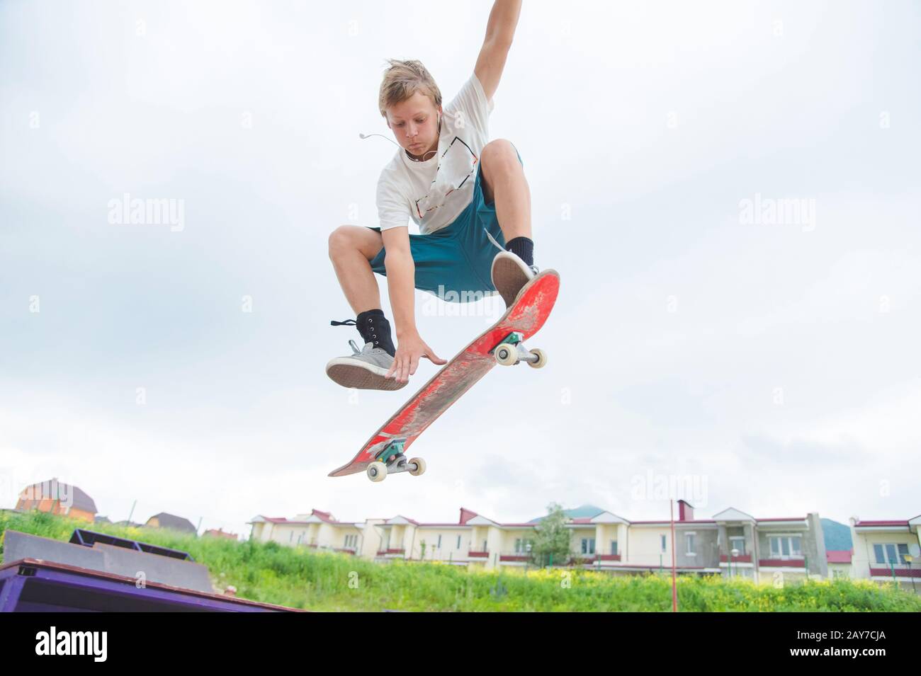 Young skateboarder in a jump Stock Photo - Alamy